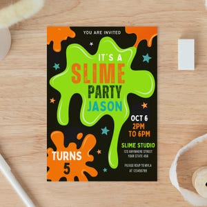 Slime Birthday Invitation: Neon Theme Slime Party Card (digital ...