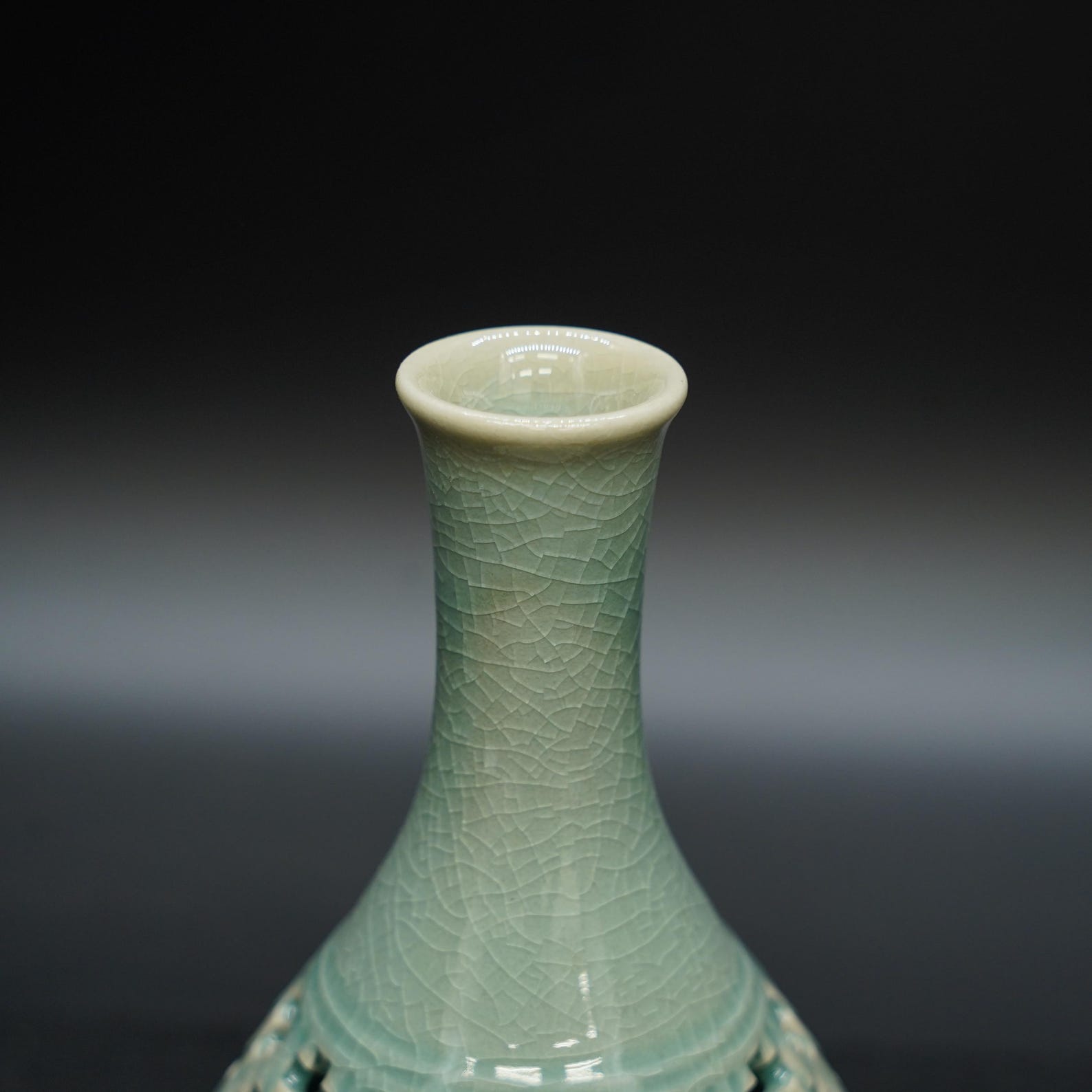 Celadon Pierced Vase with Signed Wooden Box | Japanese Vintage ...
