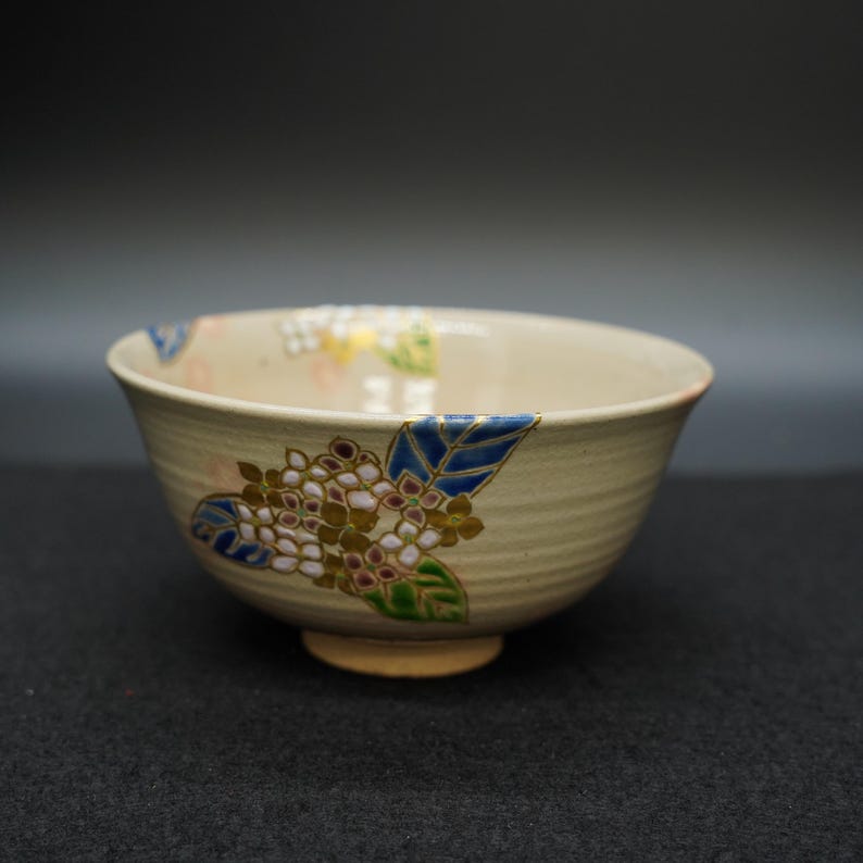 Vintage Japanese Hydrangea Chawan – Hand-painted Matcha Tea Bowl With ...