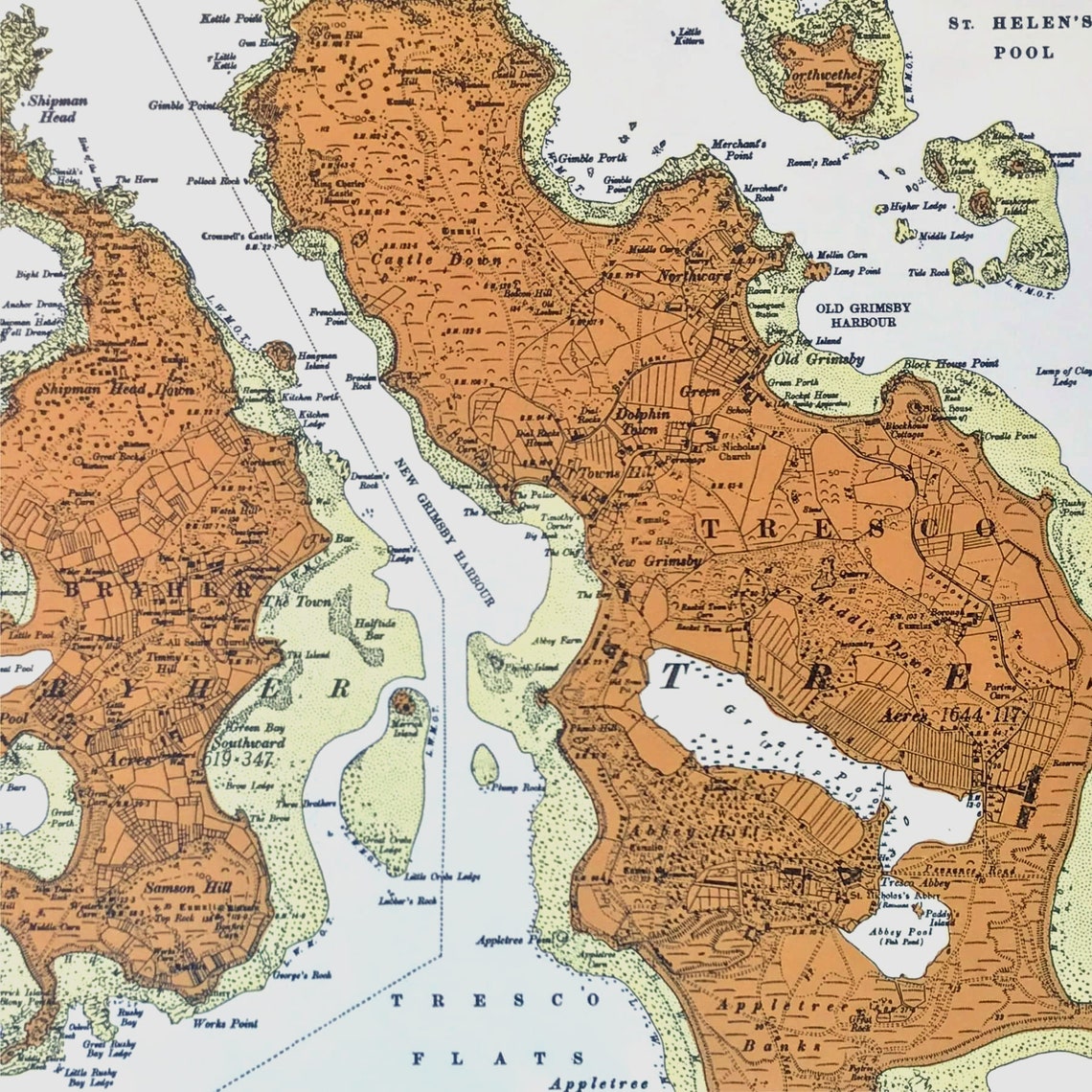 Hand-printed Map of Tresco and Bryher, Isles of Scilly - Etsy