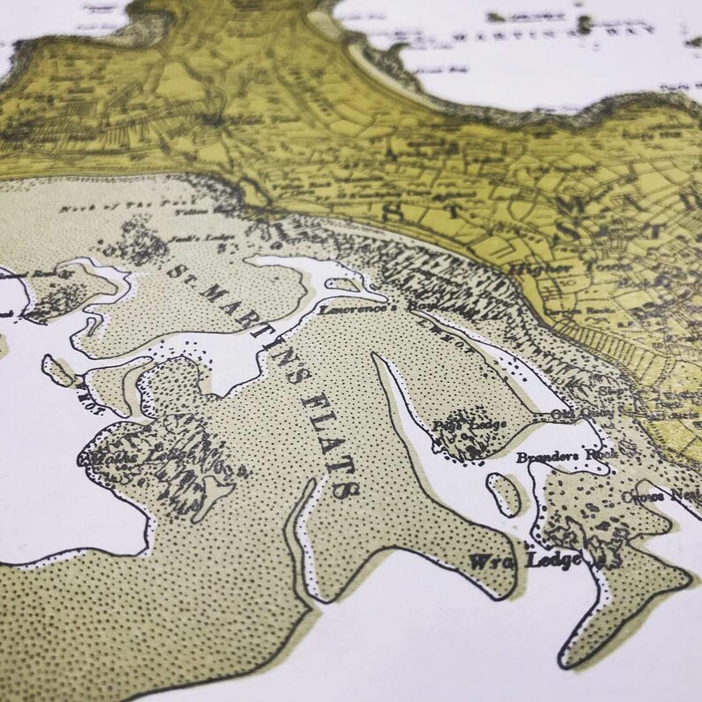 Mapa impreso a mano de San Martín, Islas Sorlingas - Etsy México