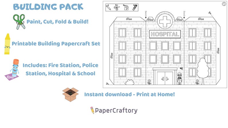 Printable Paper Craft for Kids, DIY Paper City Building Set (PDF ...
