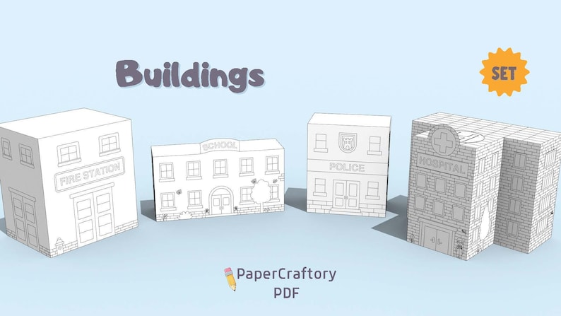 Printable Paper Craft for Kids, DIY Paper City Building Set (PDF ...