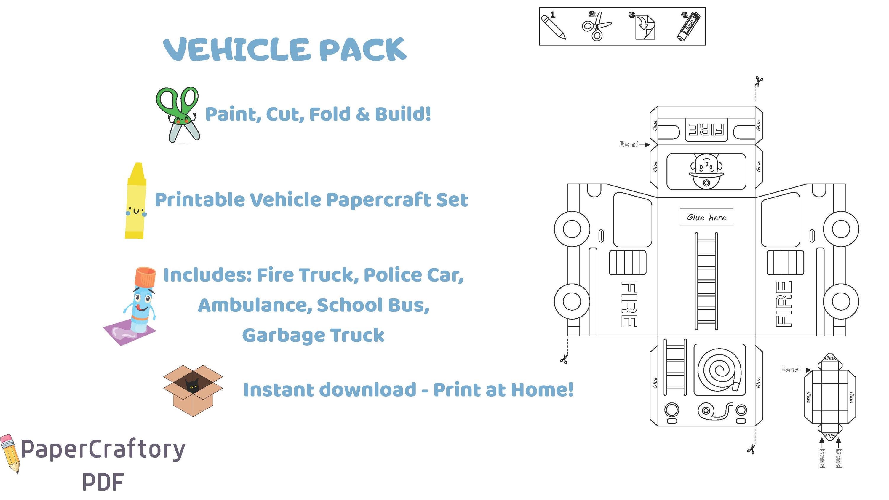 Paper City Vehicle Pack: DIY 3D Papercraft Toys (PDF Downloadable ...