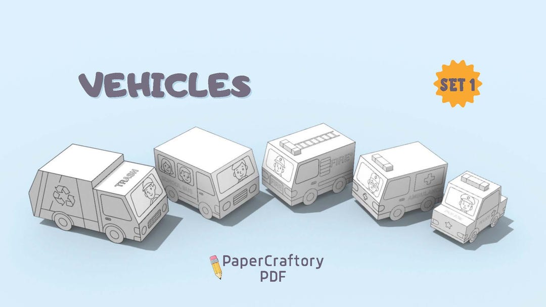 Paper City Vehicle Pack: DIY 3D Papercraft Toys (PDF Downloadable ...