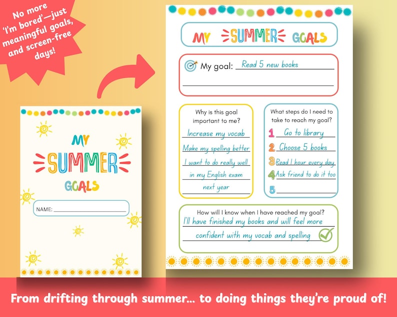 Summer Goal Setting Worksheet for Kids | Printable Goal Planner for ...