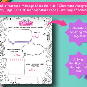 Printable Yearbook Message Sheet for Kids | Classmate Autograph ...