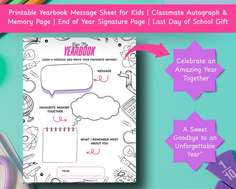 Printable Yearbook Message Sheet for Kids | Classmate Autograph ...
