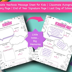 Printable Yearbook Message Sheet for Kids | Classmate Autograph ...