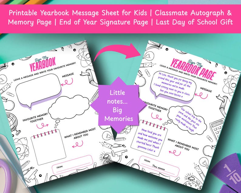 Printable Yearbook Message Sheet for Kids | Classmate Autograph ...