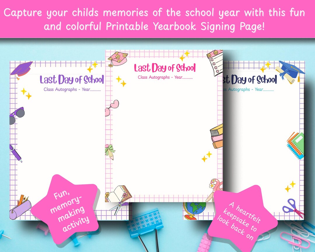 Printable Yearbook Signing Page – End of School Memory Keepsake for ...