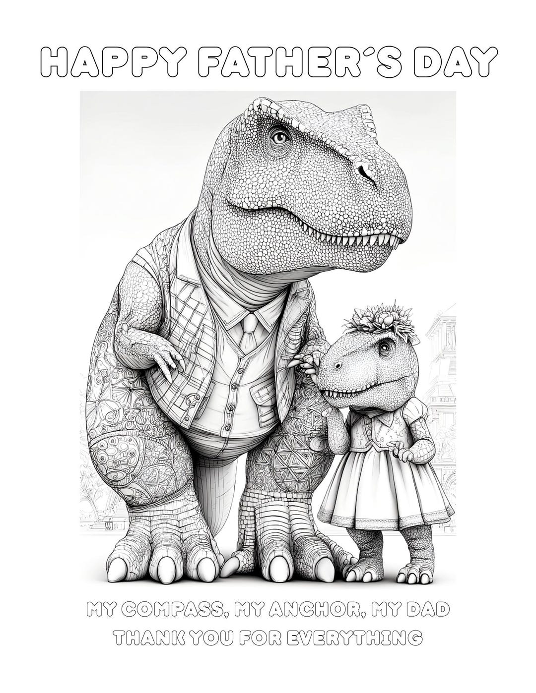 Father's Day Dinosaurs Coloring Illustrations: Printable, Detailed Art ...