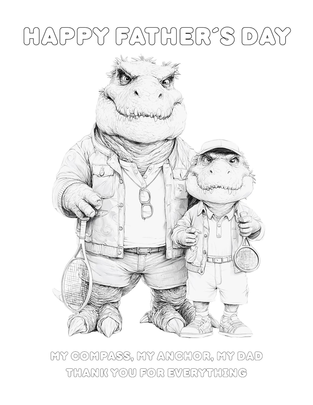 Father's Day Dinosaurs Coloring Illustrations: Printable, Detailed Art ...