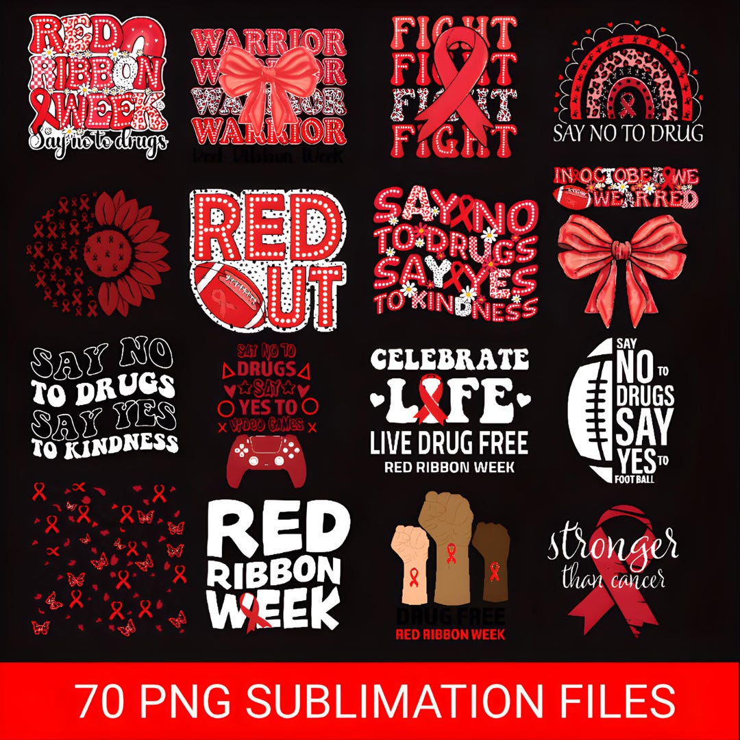 70 We Wear Red for Red Ribbon Week PNG Bundle Red Awareness Png Hiv ...