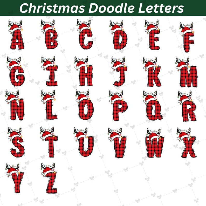 Christmas Alphabet PNG Bundle Font Santa Hat Christmas Letters ...