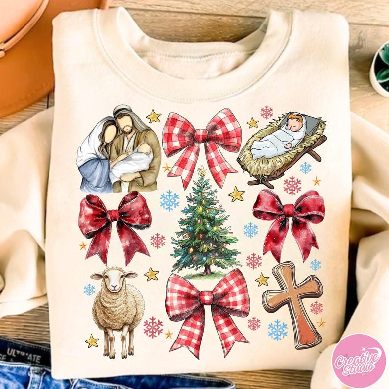 Coquette Vintage Religious Christmas Bundle PNG Baby Jesus Christian ...