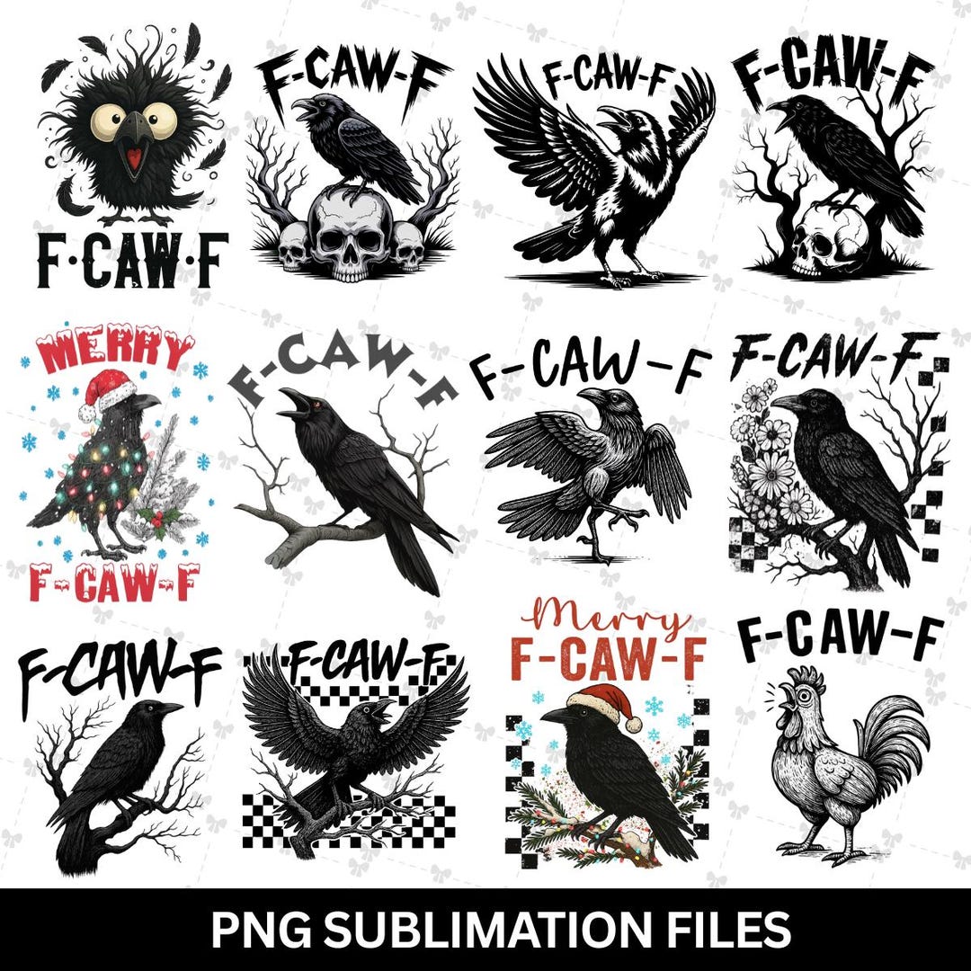 Funny Gothic Raven Bird Clipart PNG Bundle F-caw-f PNG Gothic Crow ...