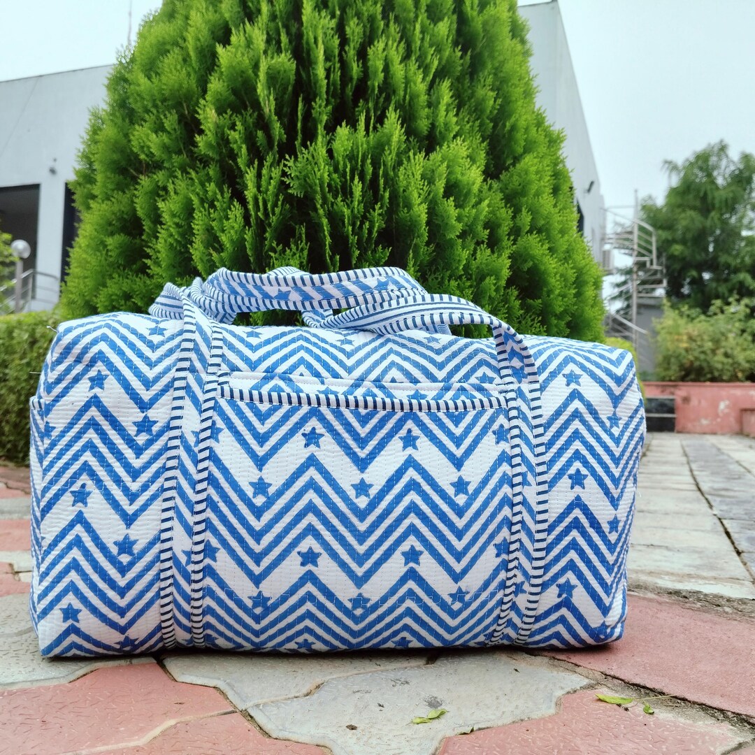 Large Quilted Cotton Weekender Bag: Handmade Block Print Duffle - Etsy