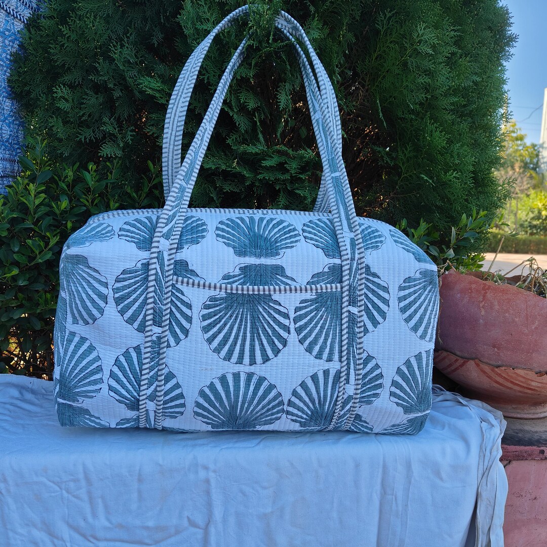 Handmade Quilted Duffle Bag Floral Cotton Travel Weekender Bag ...