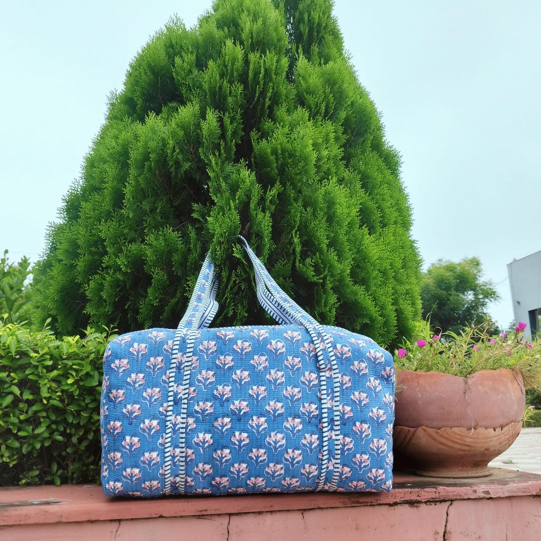 Block Print Cotton Duffle Bag, Eco-friendly Boho Weekender, Quilted ...