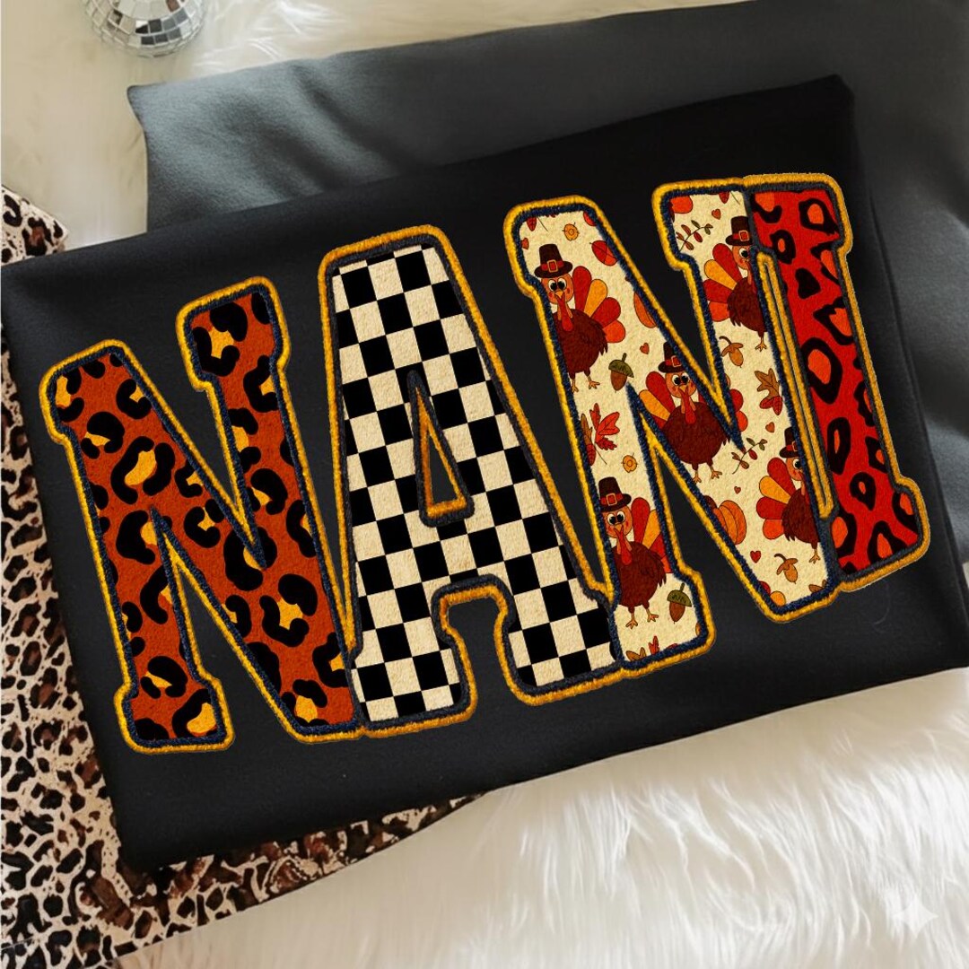 NANI Thanksgiving Letter PNG, Fall Leopard Checkered Turkey Print ...