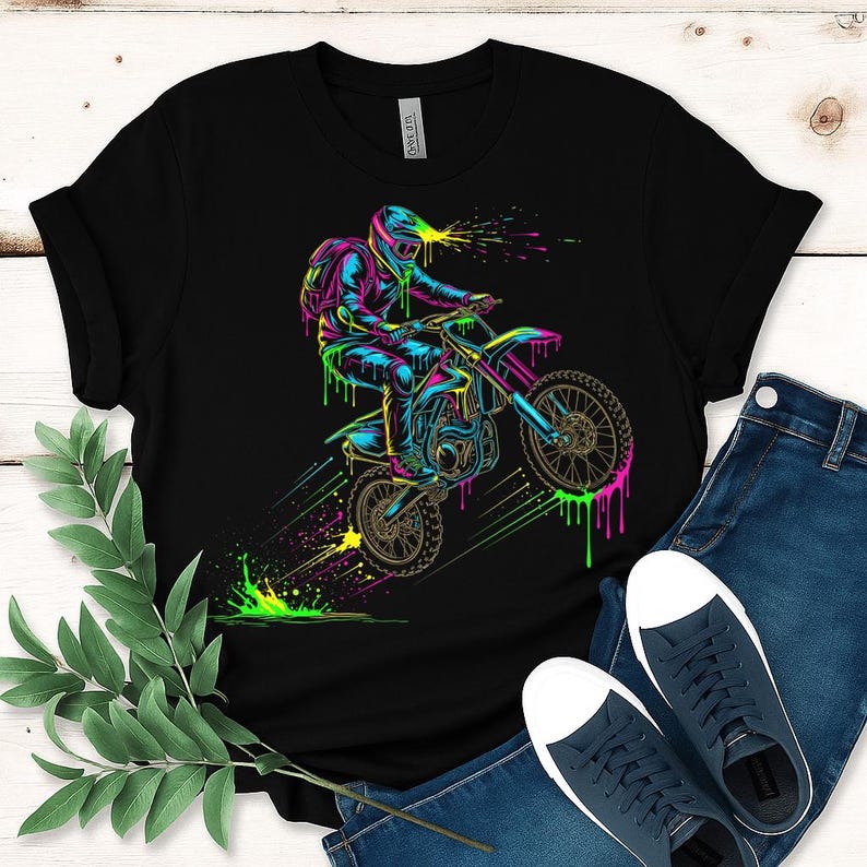 Neon Dirt Bike Rider PNG | Vibrant BMX Sublimation Clipart | Extreme ...