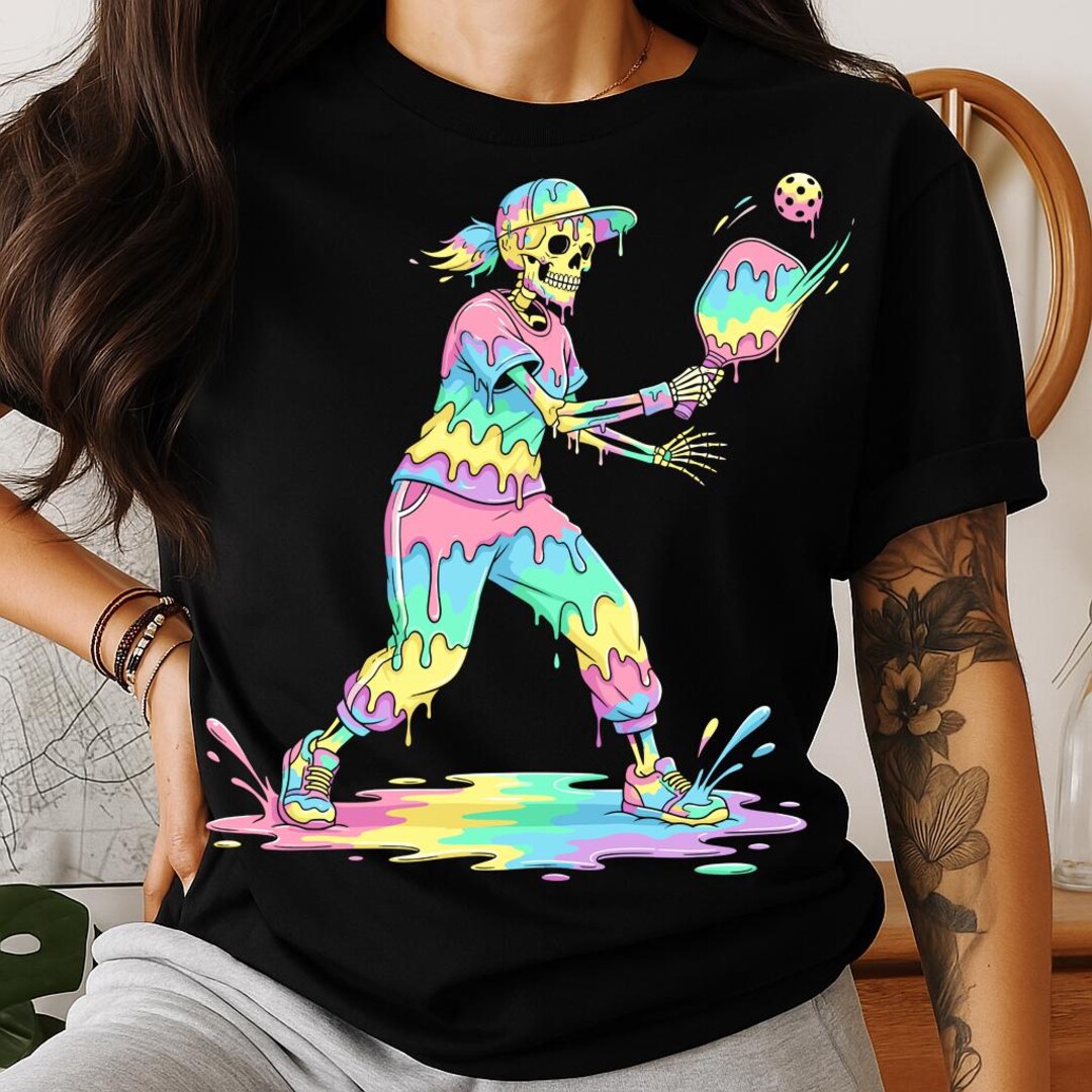 Neon Skeleton Pickleball PNG | Colorful Dripping Sports Design | Fun ...