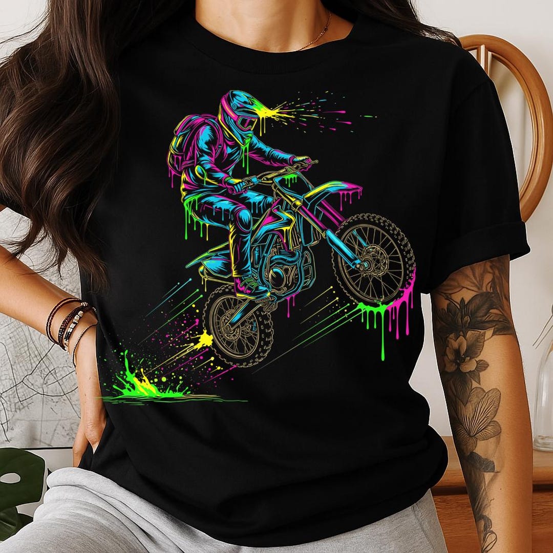 Neon Dirt Bike Rider PNG | Vibrant BMX Sublimation Clipart | Extreme ...