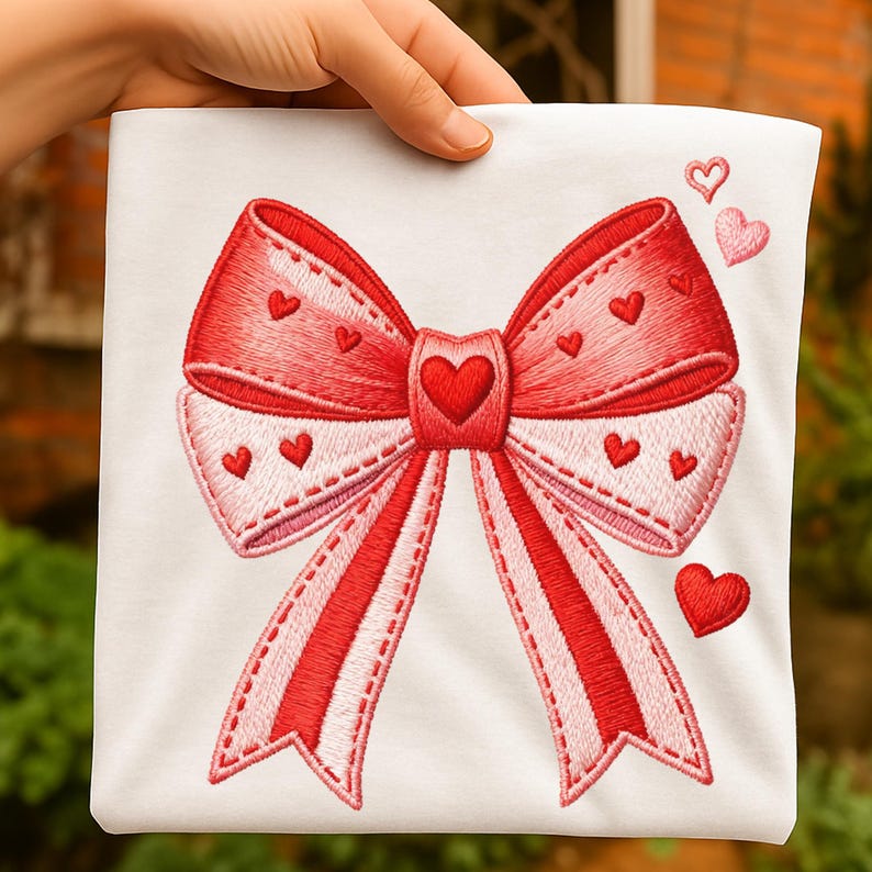 Embroidered Heart Ribbon Bow PNG | Valentine's Day Graphic | Red and ...