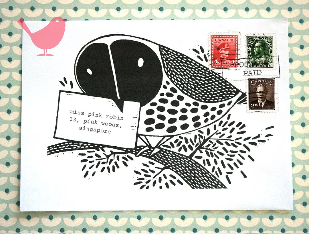 Set of Five Owl Envelopes Print From a Series of Bird Theme - Etsy