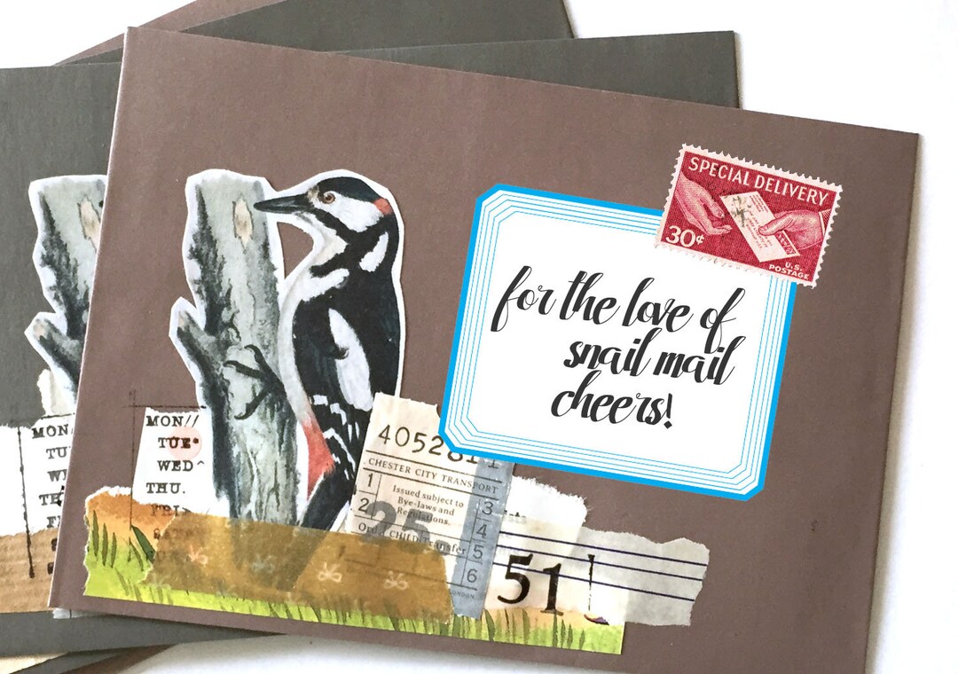 Handmade Birds Decorated Envelopes for Mailing set of 4 Mail Art/ Snail ...
