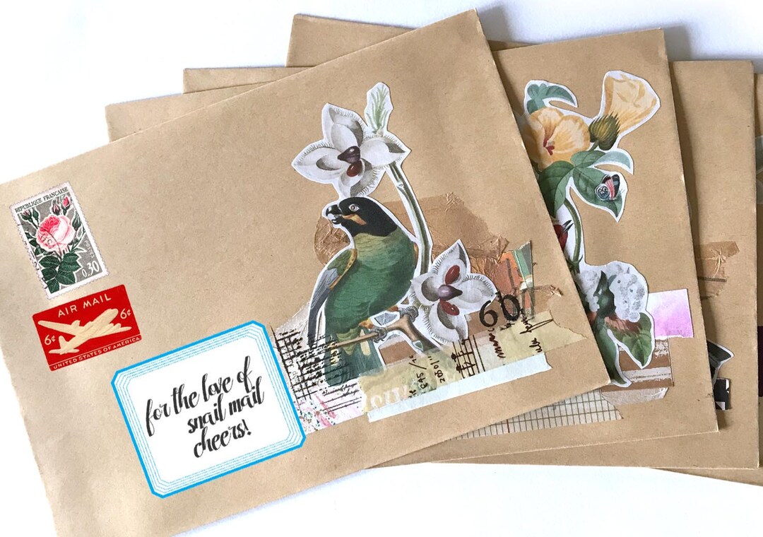 Handmade Birds Decorated Envelopes for Mailing set of 4 Mail Art/ Snail ...