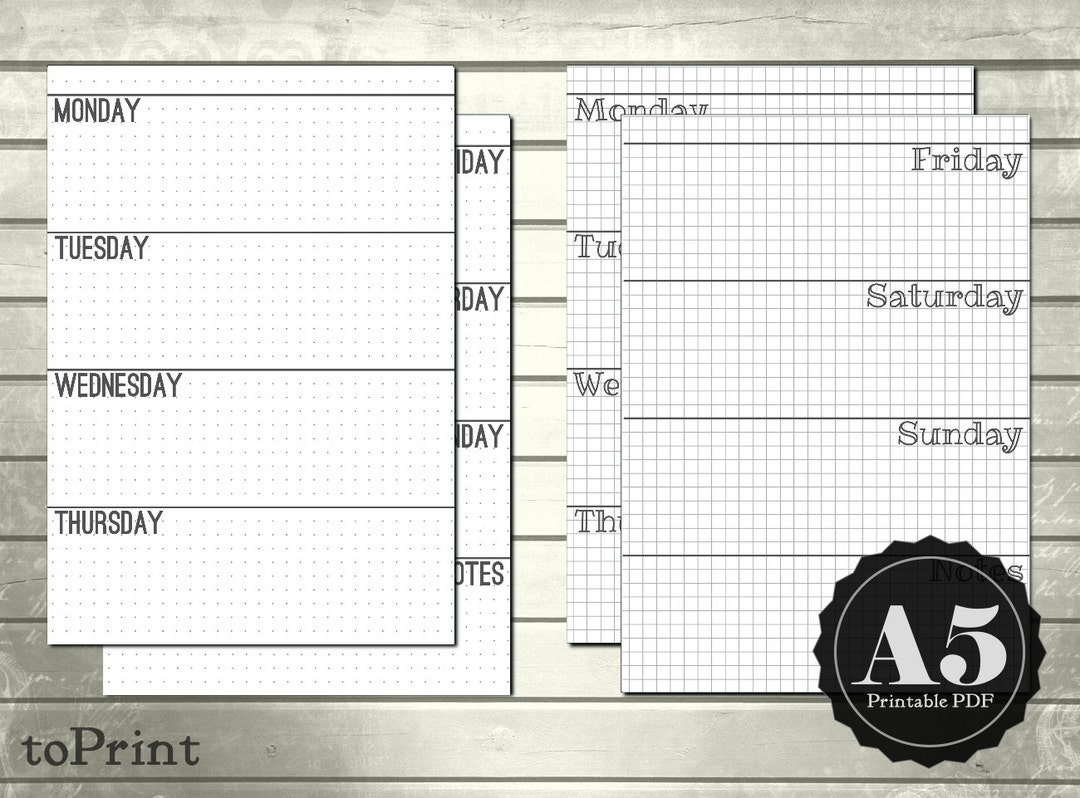 Weekly Grid Planner Inserts A5 Printable Planner Bullet - Etsy