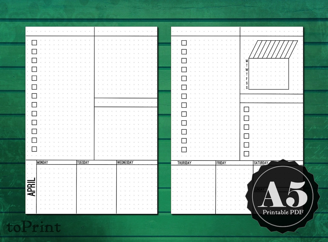 Weekly Lists & Boxes Planner Inserts - A5 Printable Planner - Bullet ...