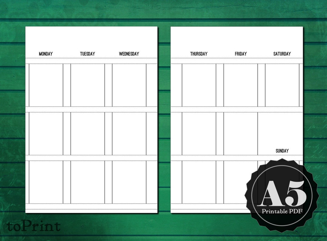 Weekly Vertical Box Planner Inserts - A5 Printable Planner - Minimalist ...