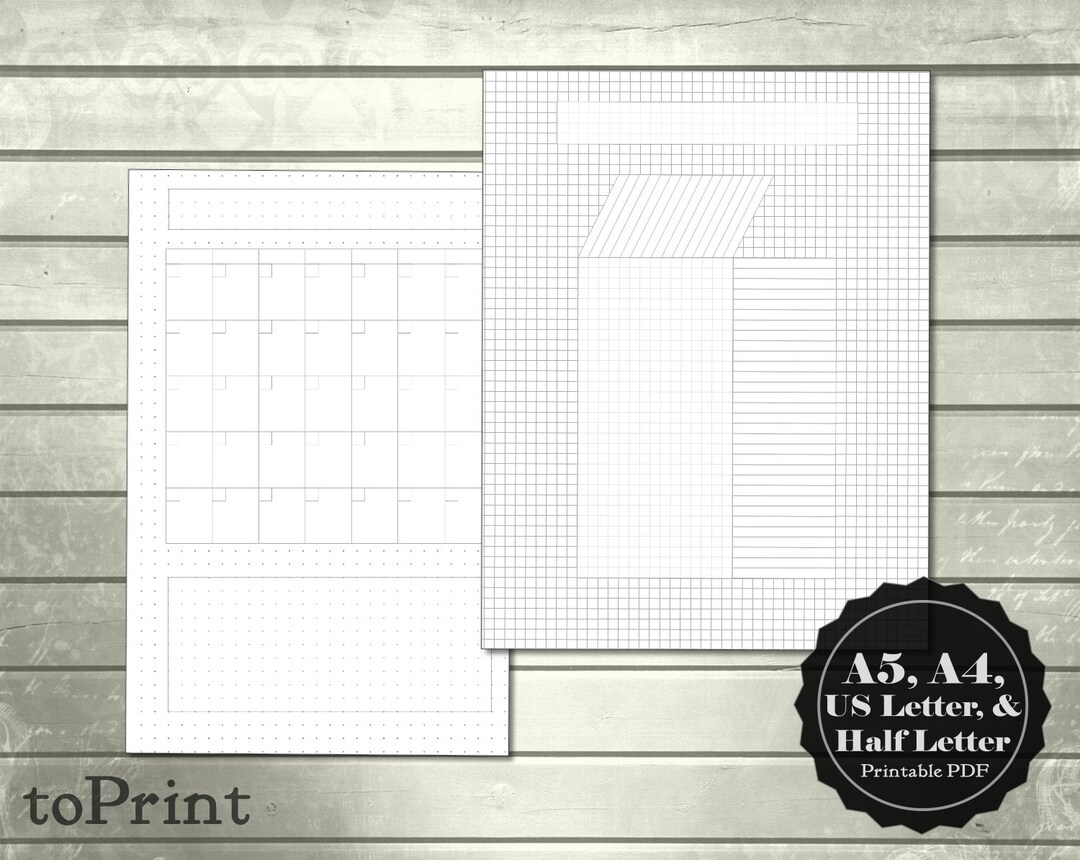 Grid and Dot Grid Planner Inserts With Blank Grids and 3 Spreads Bullet ...