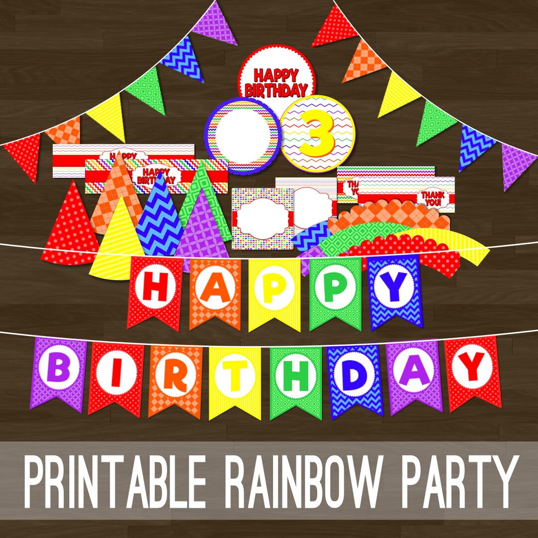 Rainbow Birthday Party Set - Printable Rainbow Party Package With ...