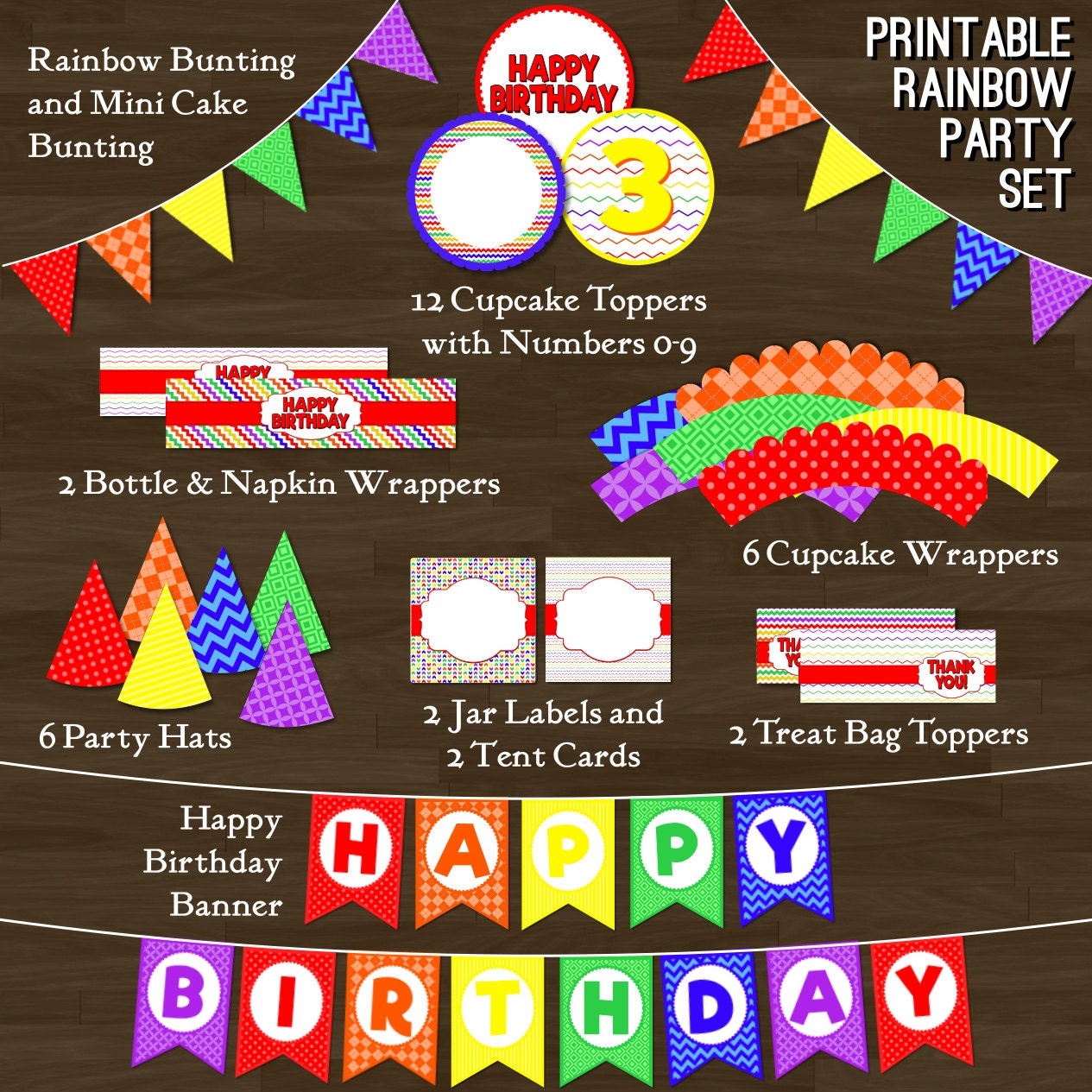 Rainbow Birthday Party Set - Printable Rainbow Party Package With ...