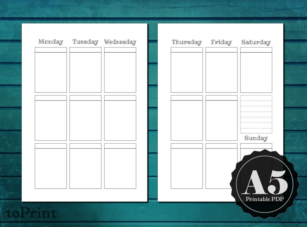 Weekly Box Planner Inserts - A5 Printable Planner - Minimalist Weekly ...