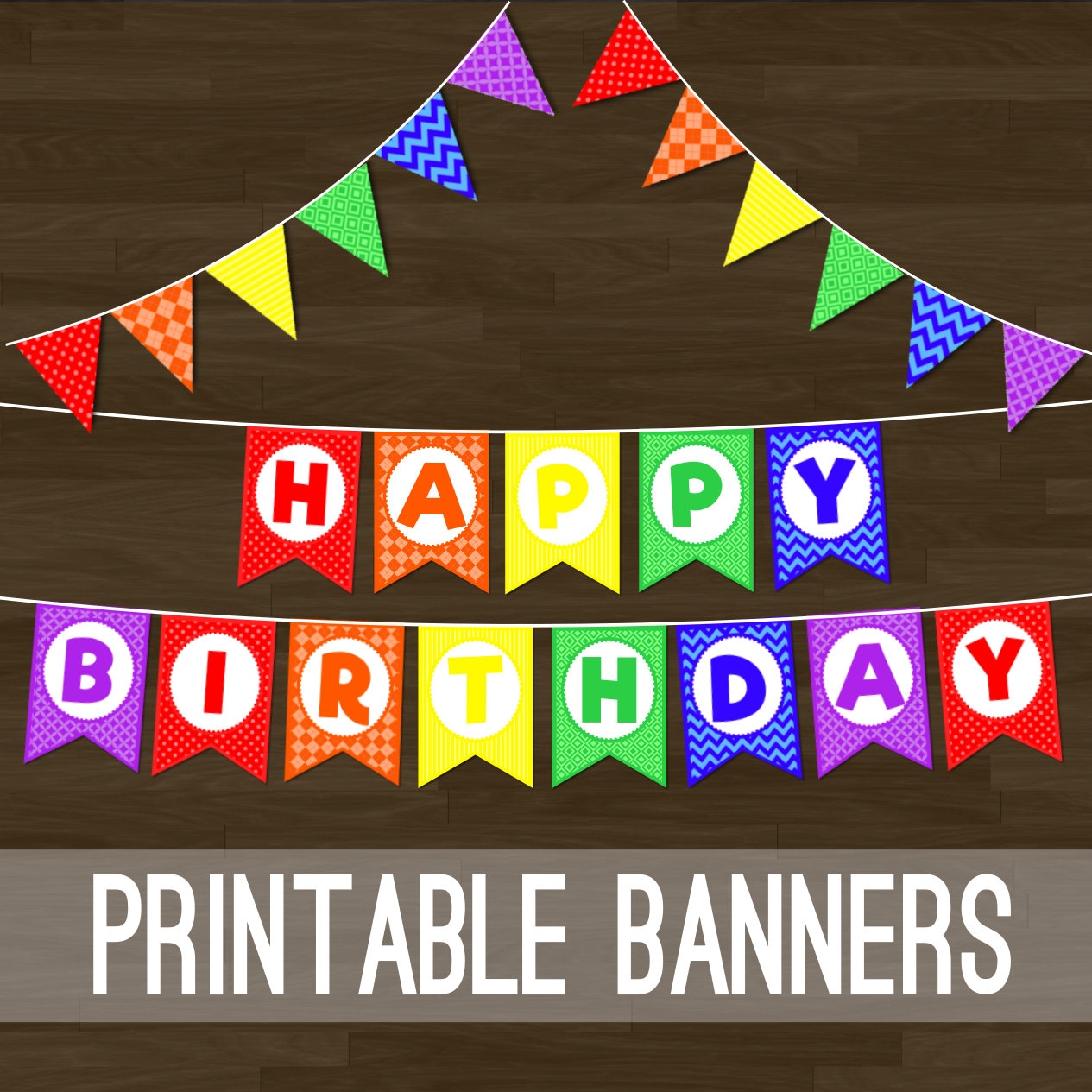 Printable Rainbow Bunting - Rainbow Flag Banner and Happy Birthday ...