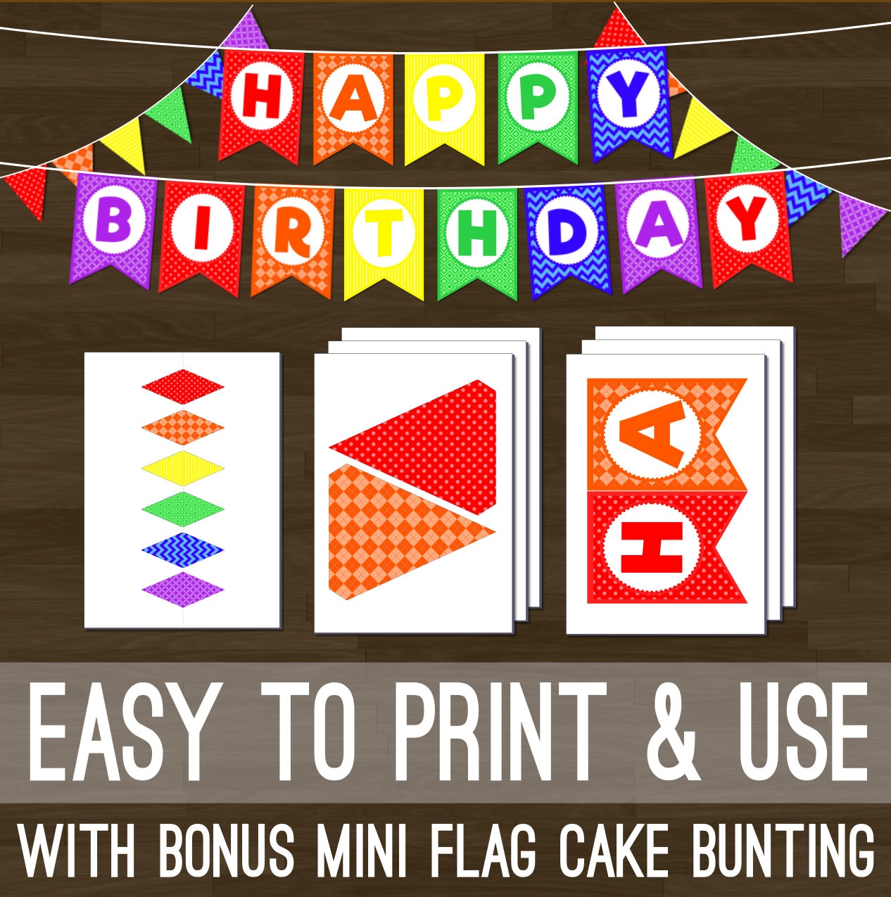 Printable Rainbow Bunting - Rainbow Flag Banner and Happy Birthday ...