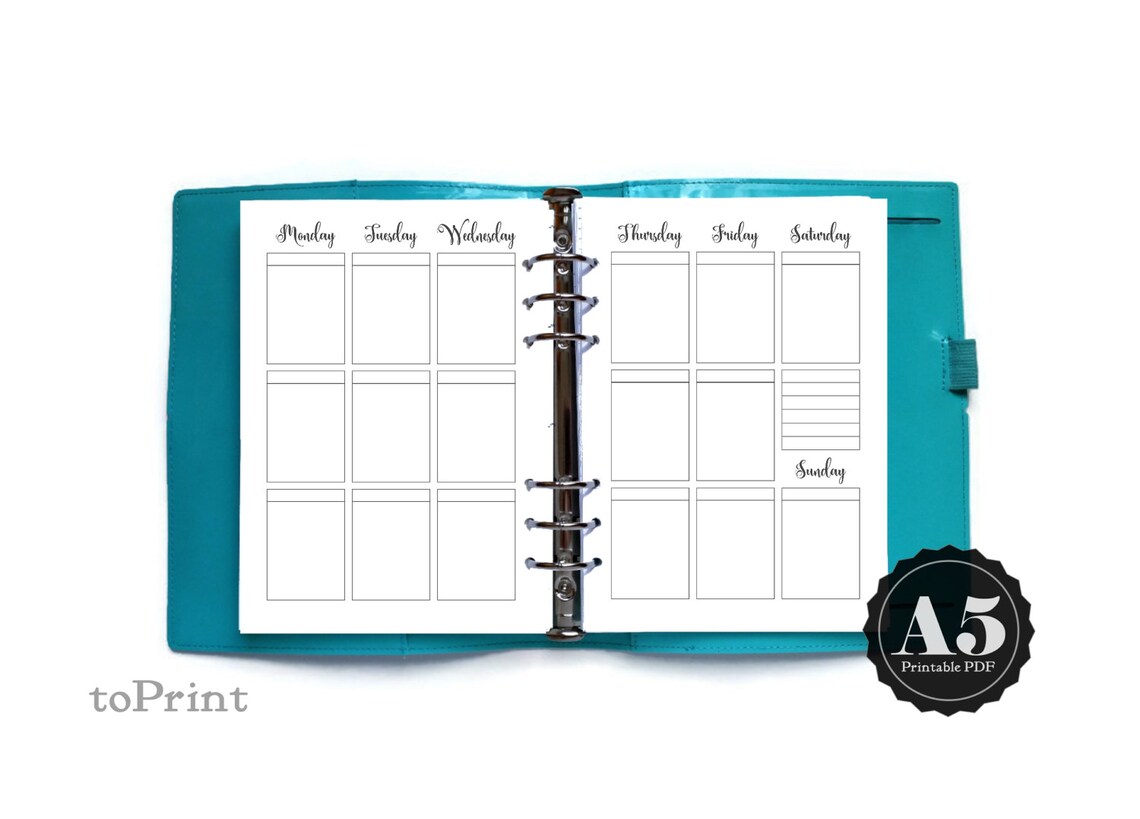 Weekly Box Planner Inserts A5 Printable Calligraphy Script Weekly ...