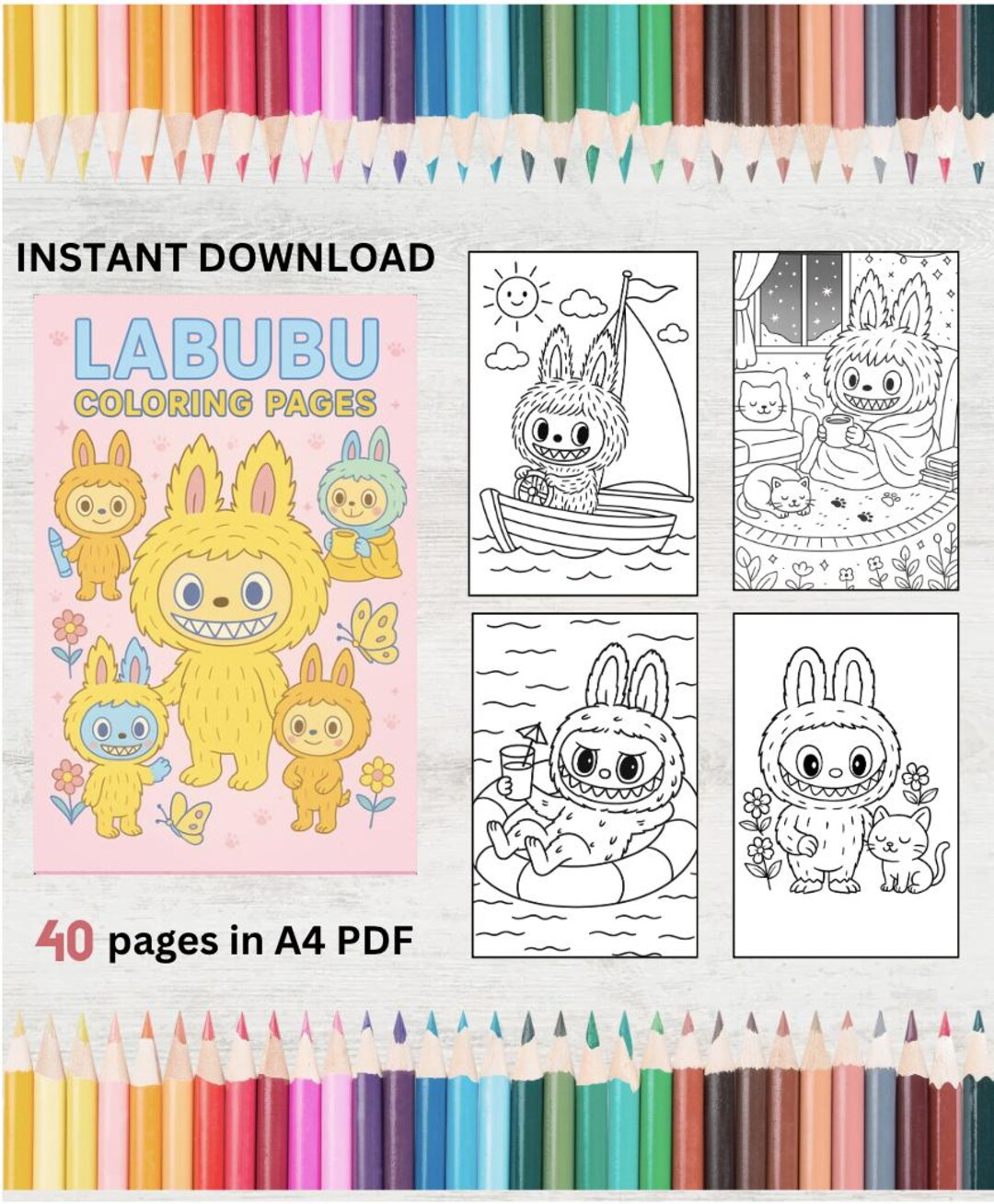 Labubu Coloring Pages – 40 Unique Printable Pages, Digital Download ...