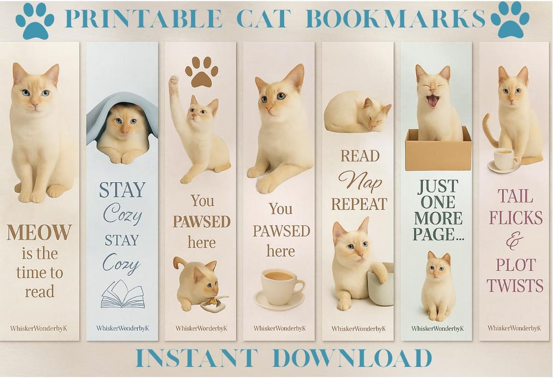 Cat Bookmark Set –printable Cat-themed Bookmarks for Readers, Teachers ...