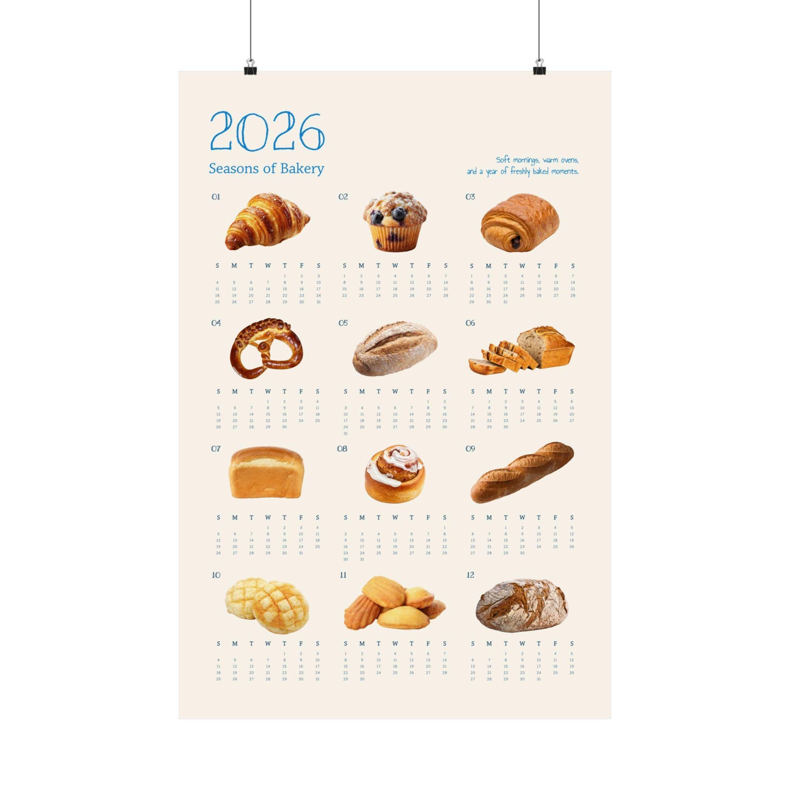 2026 Seasons of Bakery Calendar Poster | Bread, Pastry Wall Art ...