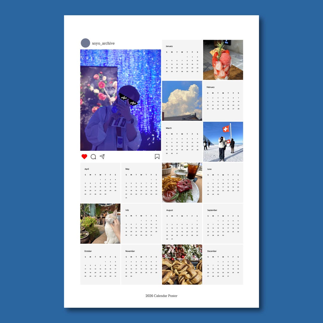 Custom Instagram Feed Calendar Poster 2026 (vertical/light Mode ...