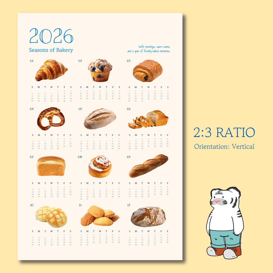 2026 Seasons of Bakery Calendar Poster | Bread, Pastry Wall Art ...