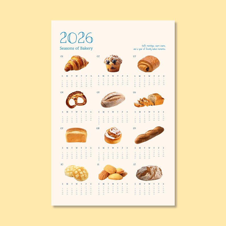 2026 Seasons of Bakery Calendar Poster | Bread, Pastry Wall Art ...