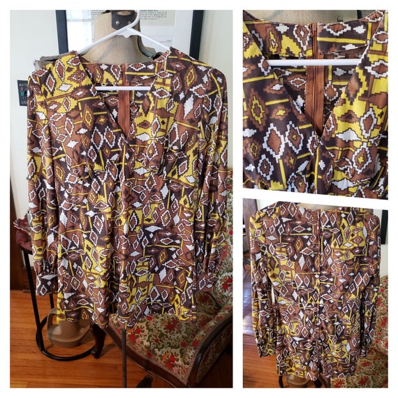 Vintage années 70 Huckapoo Style Disco Shirt Brown Long Sleeve | Etsy