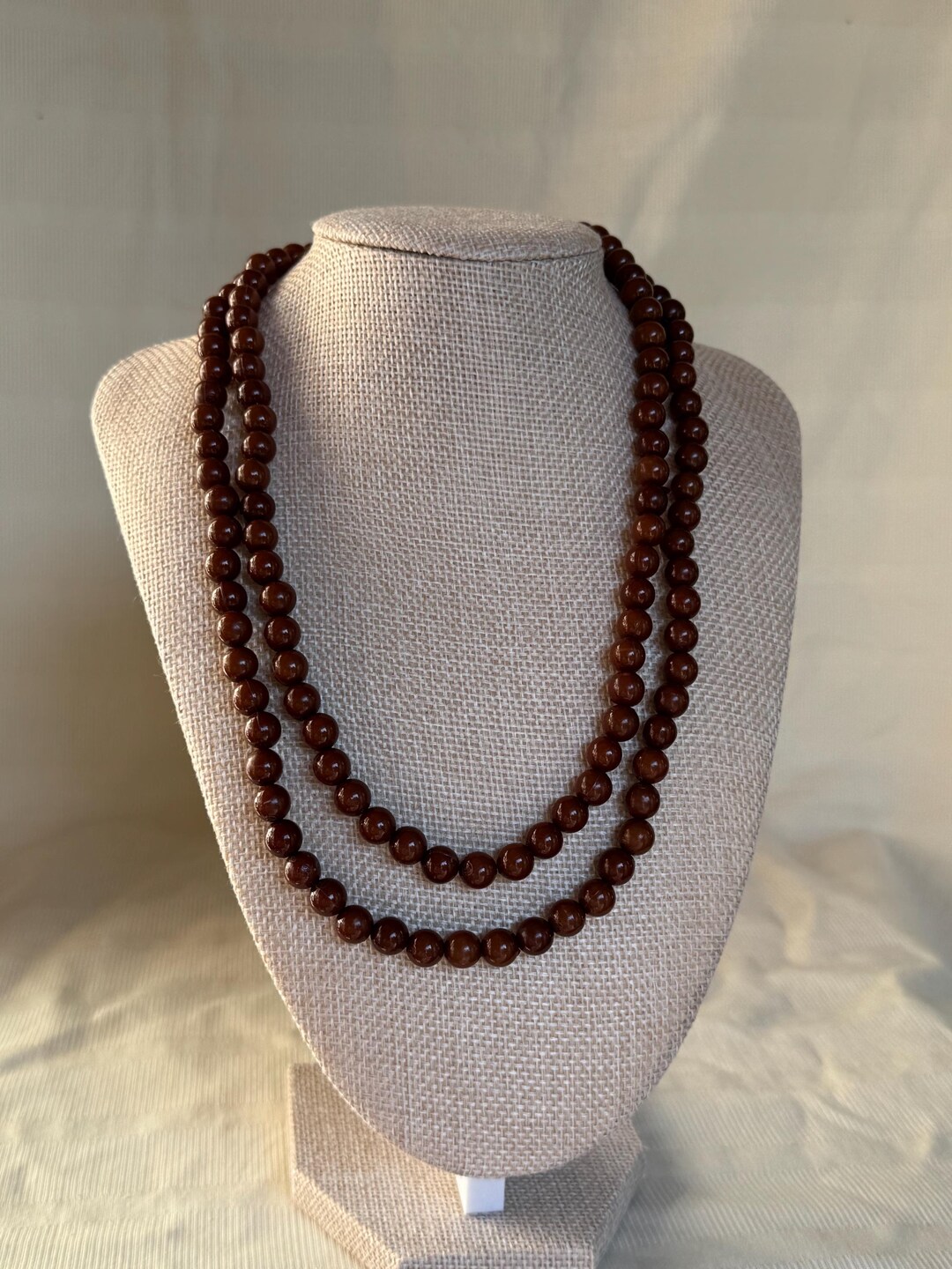 Vintage 1960s Chocolate Brown Opaque Lucite Endless Necklace 42” Opera ...